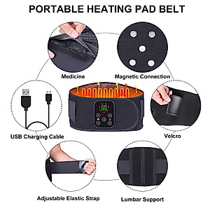 TUOYR Heating Belt for Back Pain Relief with Massager Cordless Portable Heating Therapy Pad for Cramps Vibration Massage Heat Belly Wrap for Lumbar with USB Rechargeable Removable Power Supply