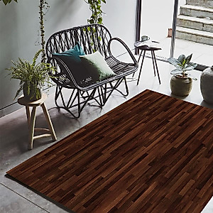 Modern Contemporary Black Brown Wood Texture Area Rug for Living Room Bedroom Dining Room Washable No-Slip Indoor Outdoor Floor Carpet Kitchen Laundry Balcony Runner Rug 2x3