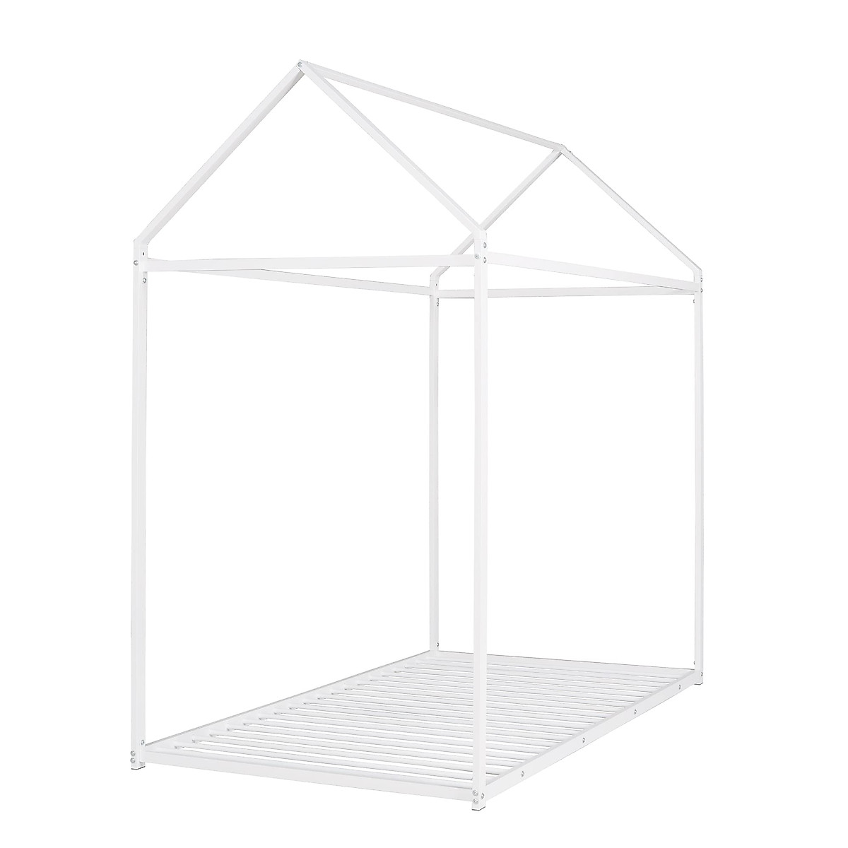 AOCOROE Twin Size House Bed Frame Floor Height Platform Bed for Boys and Girls. Metal Twin Bed House Shaped Canopy Bed Frame with Slats