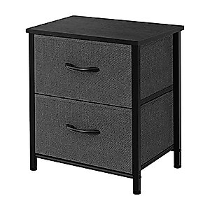 AZL1 Life Concept Storage Dresser End/Side Table Night Stand Furniture Unit - Small Standing Organizer for Bedroom, Office, Living Room, and Closet - 2 Drawer Removable Fabric Bins - Dark Grey