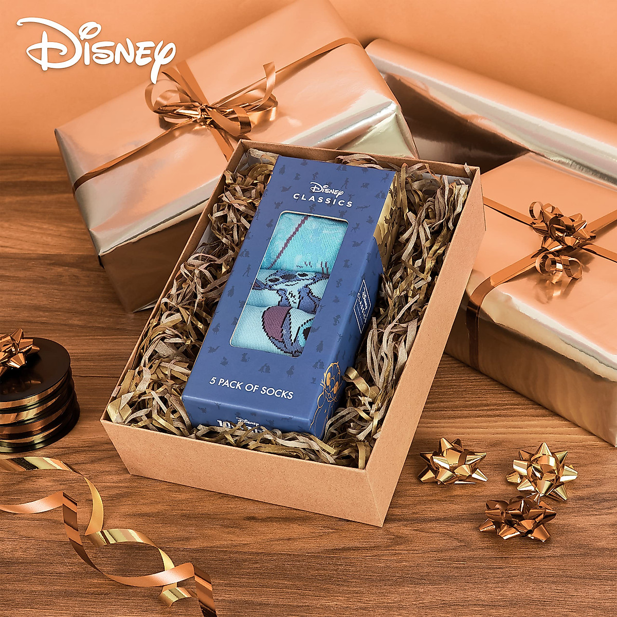 Disney Womens Novelty Socks, Pack of 5 Soft Calf Socks - Gifts for her (Blue Stitch)