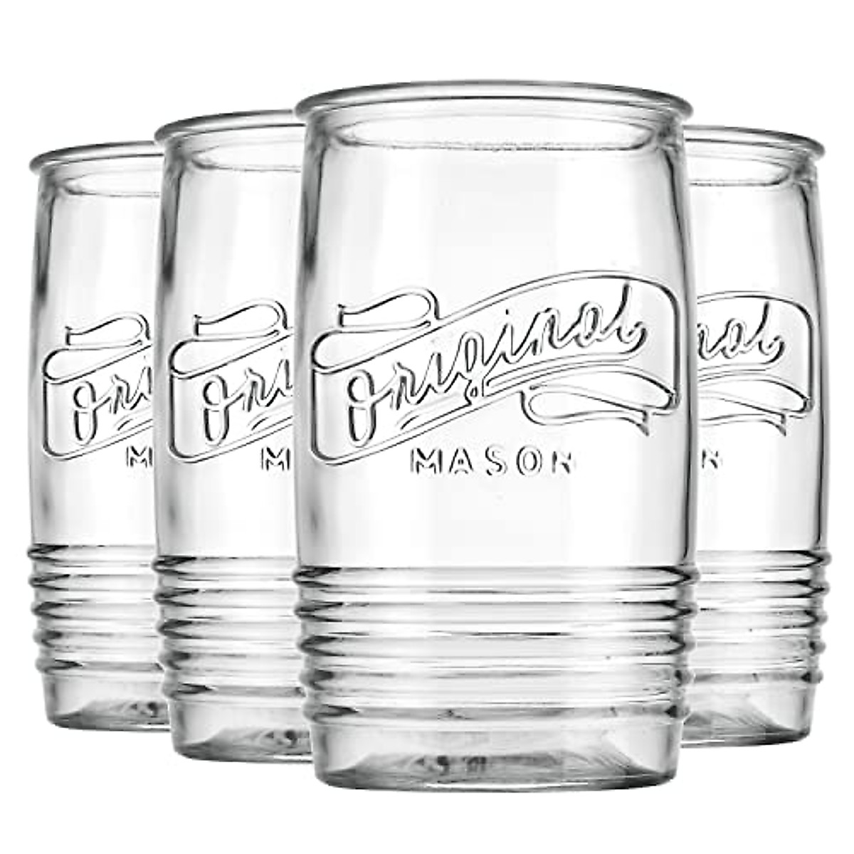 Glaver's Glass Tumbler Drinking Glasses Set of 4 – Genuine Artisan-Made Vintage Italian Original Mason – Elegant 20 Oz Clear Tumbler Glassware Set for Refreshing Drinks, Beverages, Iced Tea.