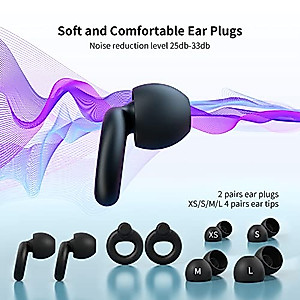 Ear Plugs for Noise Reduction and Sleeping –2 Pairs Reusable Soft Comfortable Ear Plugs–Ideal for Side Sleepers–27dB Noise Cancelling–Black