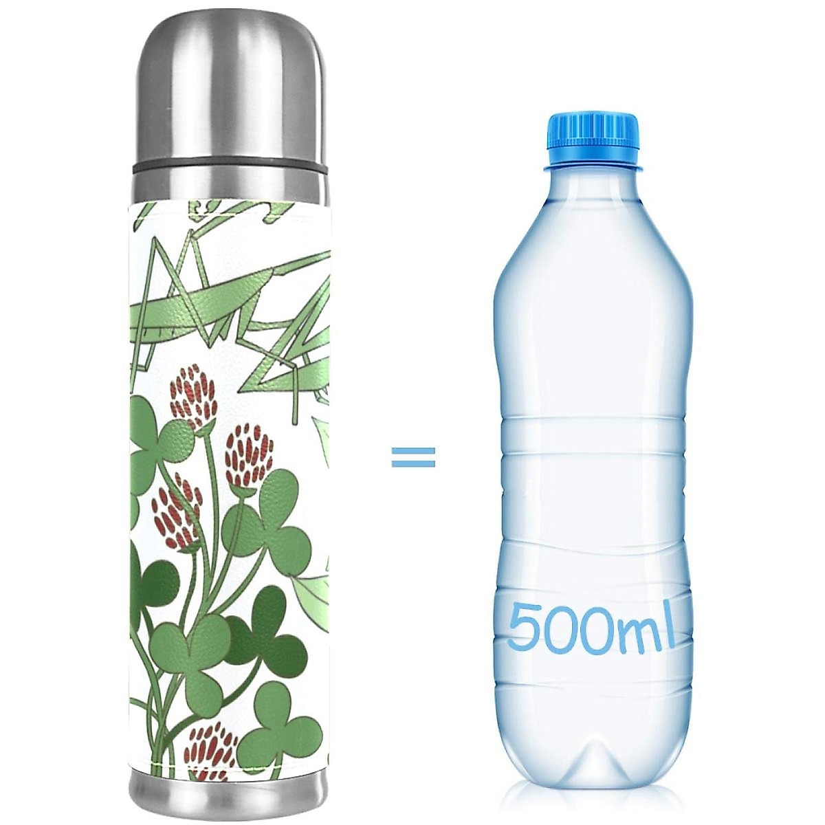 Stainless Steel Leather Vacuum Insulated Mug Flower Thermos Water Bottle for Hot and Cold Drinks Kids Adults 16 Oz