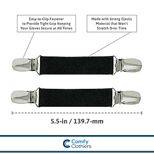 Comfy Clothiers Elastic Mitten Clips for Kids and Adults – Tight Grip Glove Clips for Use with Mittens, Winter Ski Gloves, Work Gloves (1 Pair – 2 Clips) Black