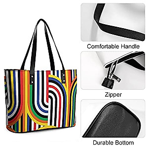 Womens Handbag Rainbow Pattern Leather Tote Bag Top Handle Satchel Bags For Lady
