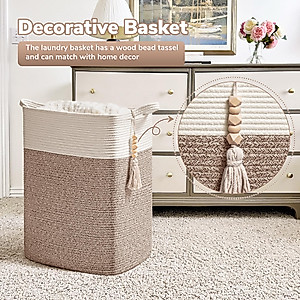 Goodpick Laundry Basket Laundry Hamper, Blanket Basket for Living Room Clothes Hamper for Laundry Room, Tall Basket, Woven Laundry Basket, Storage Basket for Toys, Towels, 16x13x22in, Jute