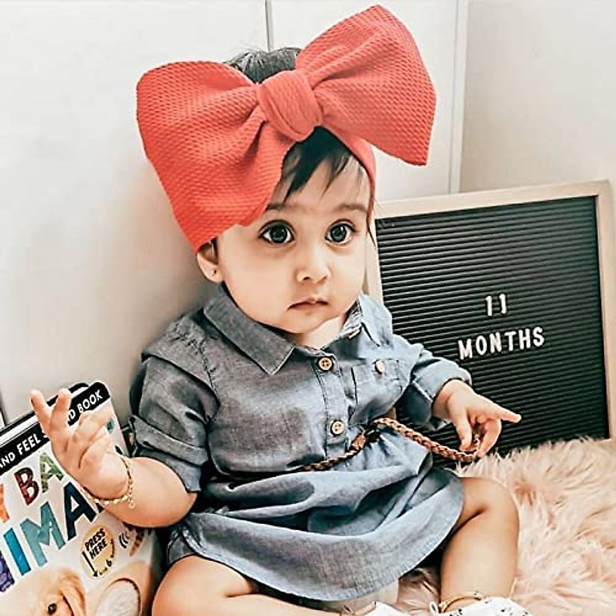 KIDOCHEESE Big Bows Nylon Headbands with Oversized Head Wraps and Hair Accessories for Newborns, Infants, Toddlers, and Girls