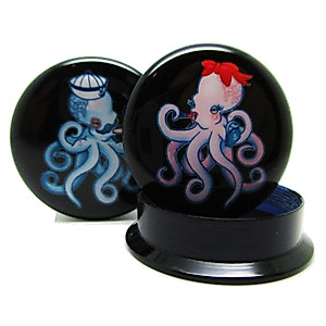 Pierced Republic Octopus Couple Ear Plugs - Acrylic Screw-On - 10 Sizes *Pair* (00 Gauge (10mm))