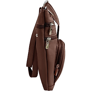 Roma Leathers Genuine X-Large Crossbody Purse, Multi-Pocket, Adjustable Strap, XL, Brown