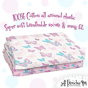 Frenchie Mini Couture, Fitted Pack n Play Sheets, 2 Pack, 100% Woven Cotton, Pack and Play Mattress Sheets, Fits Most Mini Crib & Playard, 27 x 39 x 4in, Butterfly