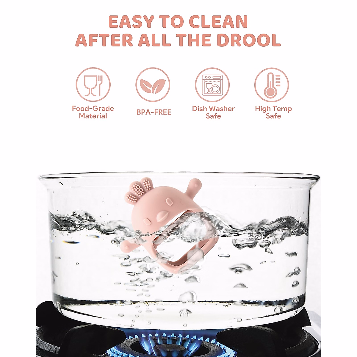 3 Packs Baby Teething Toy Silicone Teething Mitten for Babies Over 3 Months Anti Dropping Wrist Hand Teethers Baby Chew Toys for Sucking Needs, BPA Free (Pink, Caramel & Coral Red)