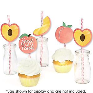 Big Dot of Happiness Sweet as a Peach - Paper Straw Decor - Fruit Themed Baby Shower or Birthday Party Striped Decorative Straws - Set of 24