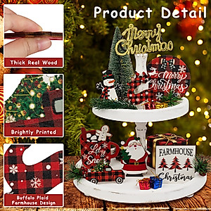 INHOTBY Christmas Decor-Farmhouse Rustic Country Winter Tiered Tray Christmas Decor Set,8Pcs Wooden Signs Gingerbread Buffalo Plaid Christmas Table Top Decorations Indoor Home Room(Tray Not Including)