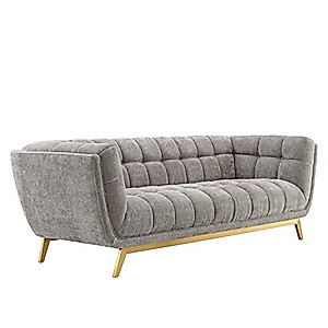 Modway Bestow Tufted Crushed Performance Velvet Sofa, Light Gray
