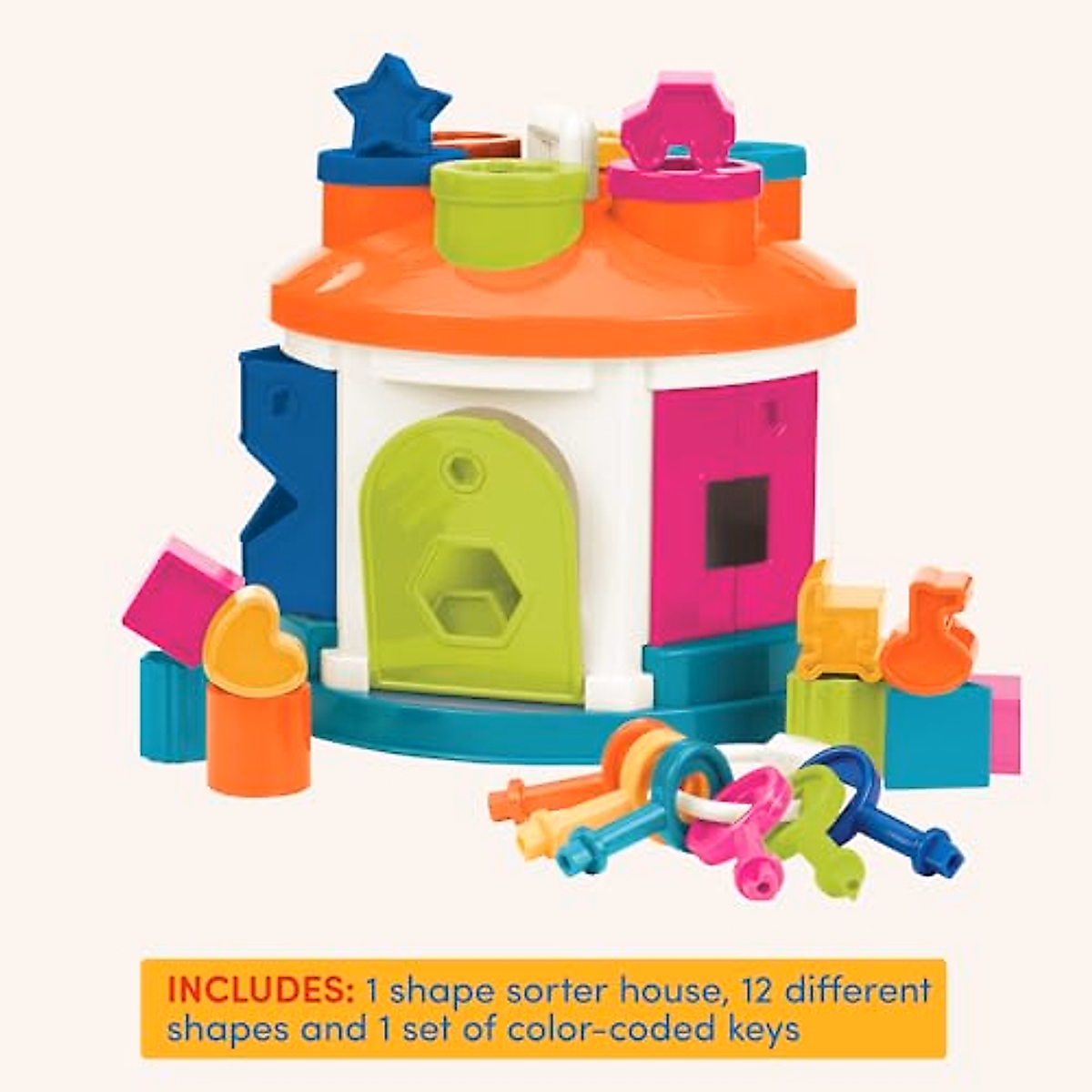 Battat – Shape & Color Sorting Toy – Developmental Toy – Pattern Matching Game – Color-Coded Keys – 2 Years + – Shape Sorter House