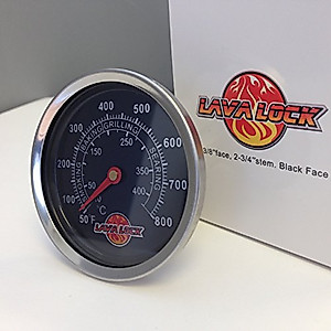 LavaLock® BBQ Temperature Gauge Charcoal Grill Pit Thermometer Fahrenheit Black Smoker Barbeque 2-3/8 face