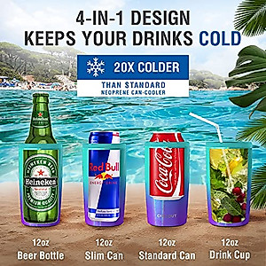 CHILLOUT LIFE Skinny Can Cooler for 12oz Standard or Tall Slim Cans & Beer Bottles | 4 in 1 Stainless Steel Insulated 12 oz Universal Can Cooler, Fits Most Car Cup Holders - Purple Green