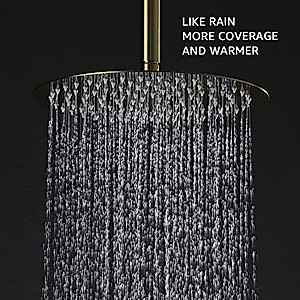 Gold Shower System, Ceiling Shower Faucet Has 12 Inch Round Gold Rain Shower Head With Handheld and Valve, TIPOK Brush Gold Rainfall Shower Head System