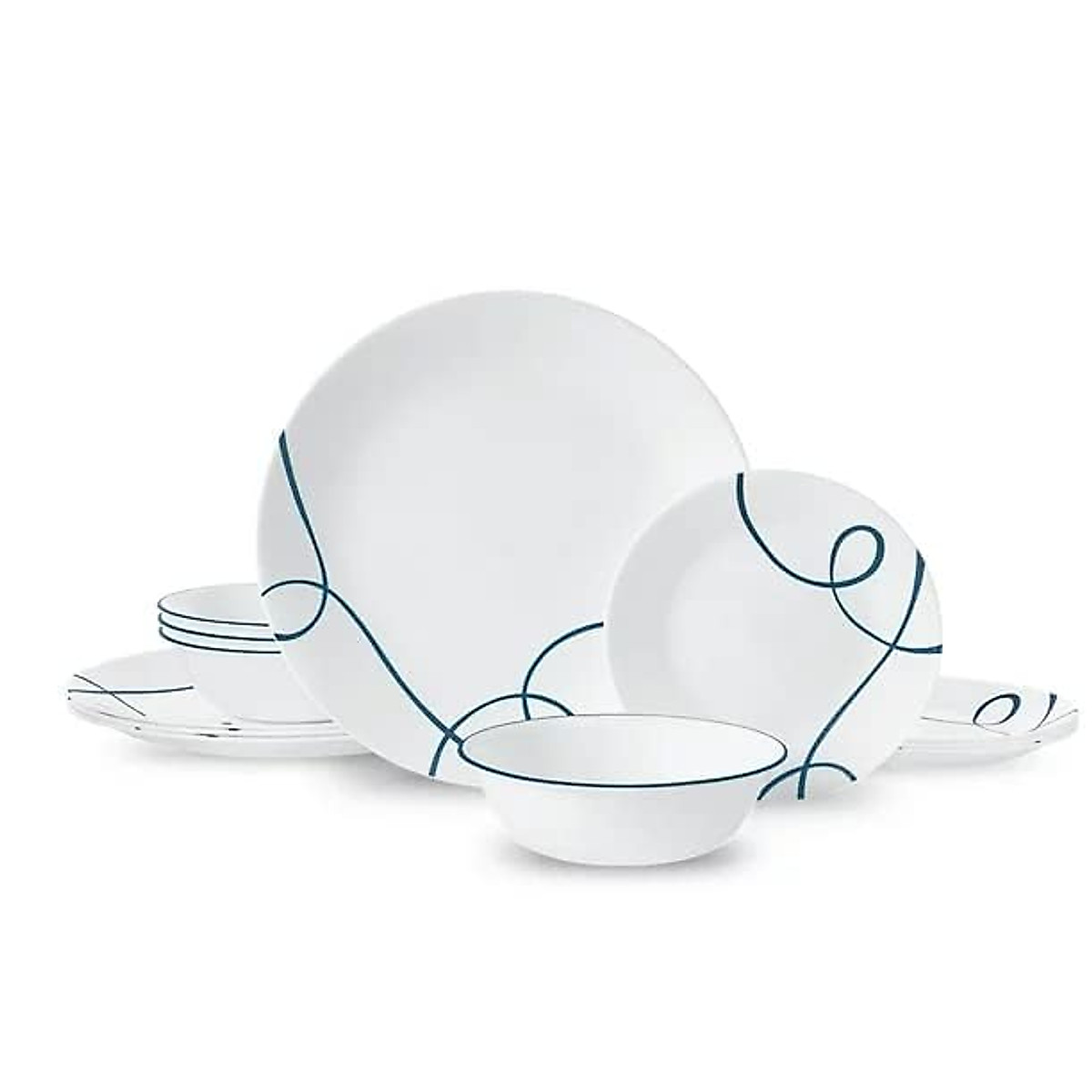 Corelle Lia 12-Piece Chips & Cracks Resistant Dinnerware Set, Service for 4, Blue,white