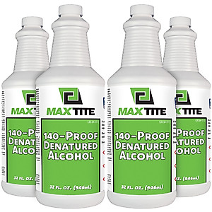 140-Proof (70%) Denatured Alcohol - 32 fl oz, 4 Pack (1 Gallon Total) - for Industrial, DIY, or Professional Use - Solvent, Cleaner, Additive - Made in USA