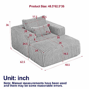 Fjzhai Oversized Sleeper Chair,Corduroy Oversized Chaise,48.5" Single Sofa with Ottoman,Comfy Lounge couches for Living Room,Deep Seat Convertible Sofa Bed for Office,Samll Space