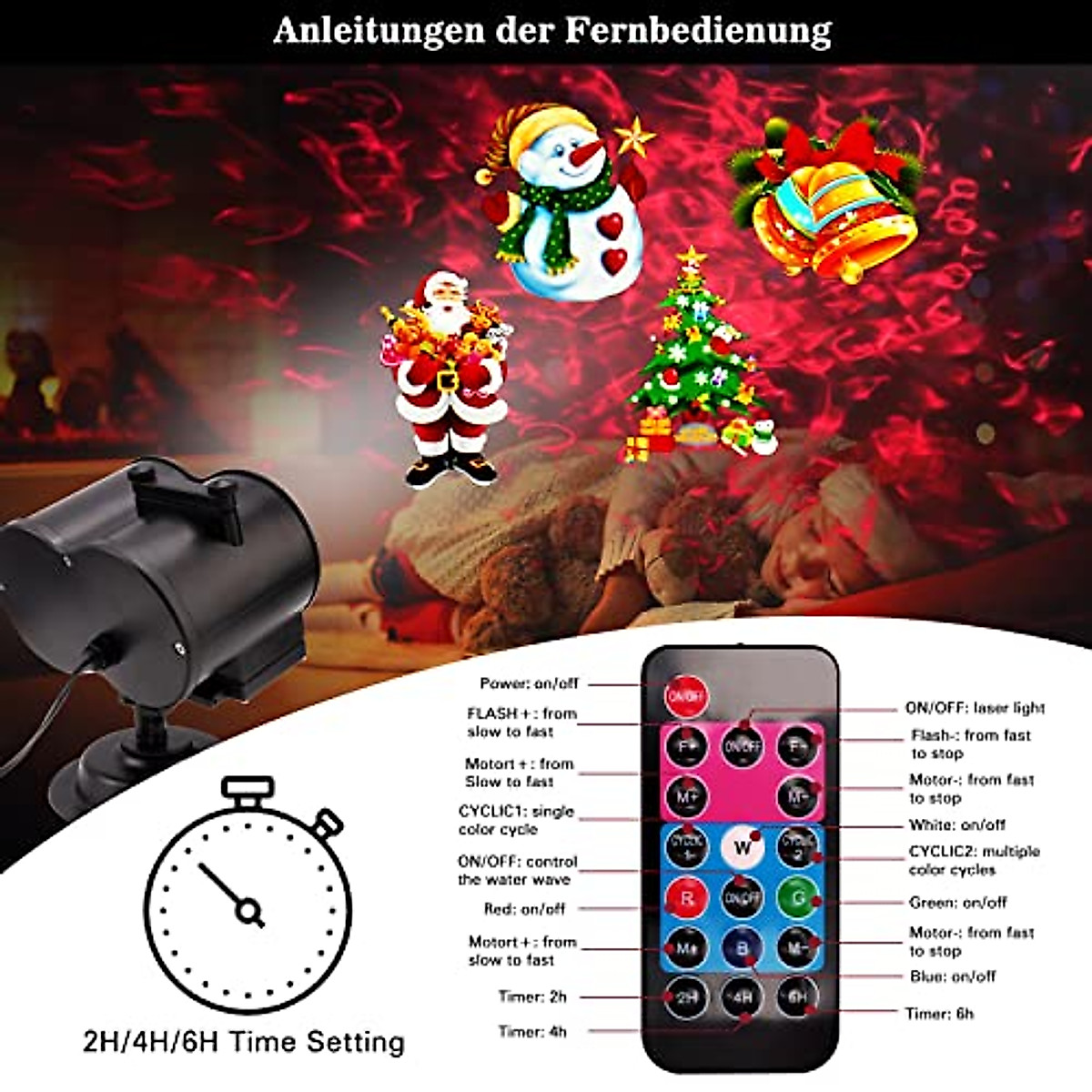 Christmas Halloween Projector Lights, Remote Control 2-in-1 Ocean Water Wave & Rotating Gobos 16 Slides, IP44 Waterproof Indoor Outdoor Lights for Holiday Party Garden Landscape Decorations Puloux