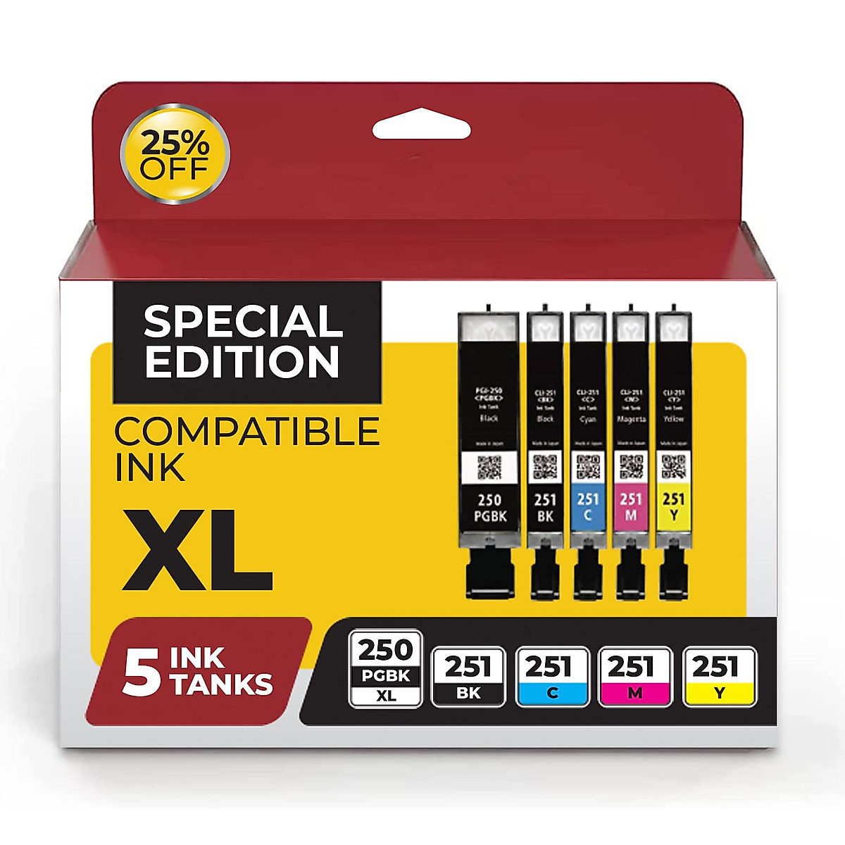 (5 Pack) Canon PGi-250XL / CLi-251XL Compatible Replacement Ink Cartridges. Works with PIXMA MX922 MX920 IP7220 IP8720 MG7520 MG6320 Printers. 5 Pack (PG Black, Black, Cyan, Magenta, Yellow)