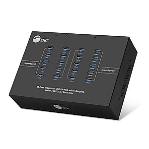 SIIG 20-Port Industrial USB 3.0 Hub with Charging - 200W, 5Gbps with 5V/2.1A per Port, Powered Multiport Hub Expander for Laptop, Tablets, Cellphone, External HDD, Keyboard and Mouse (ID-US0611-S1)