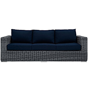 Modway EEI-1874-GRY-NAV Summon Wicker Rattan Outdoor Patio Sunbrella Sofa in Canvas Navy