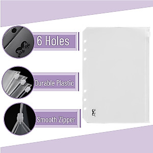 Mr. Pen A5 Plastic Binder Pockets, 8 Pieces, 6 Ring Binder Holes, 8 Pcs, Clear Envelopes for Cash, Money Organizer, Lightweight, Easy to Carry