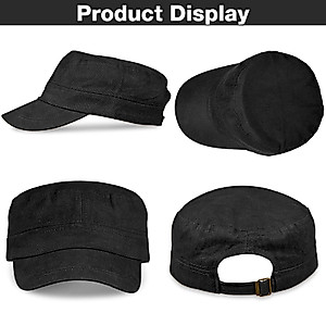 Syhood 3 Pieces Cadet Army Caps Military Army Hat Cotton Fitted Adjustable Twill Flat Caps Solid Color Unisex Cadet Hat Brim for Men Women