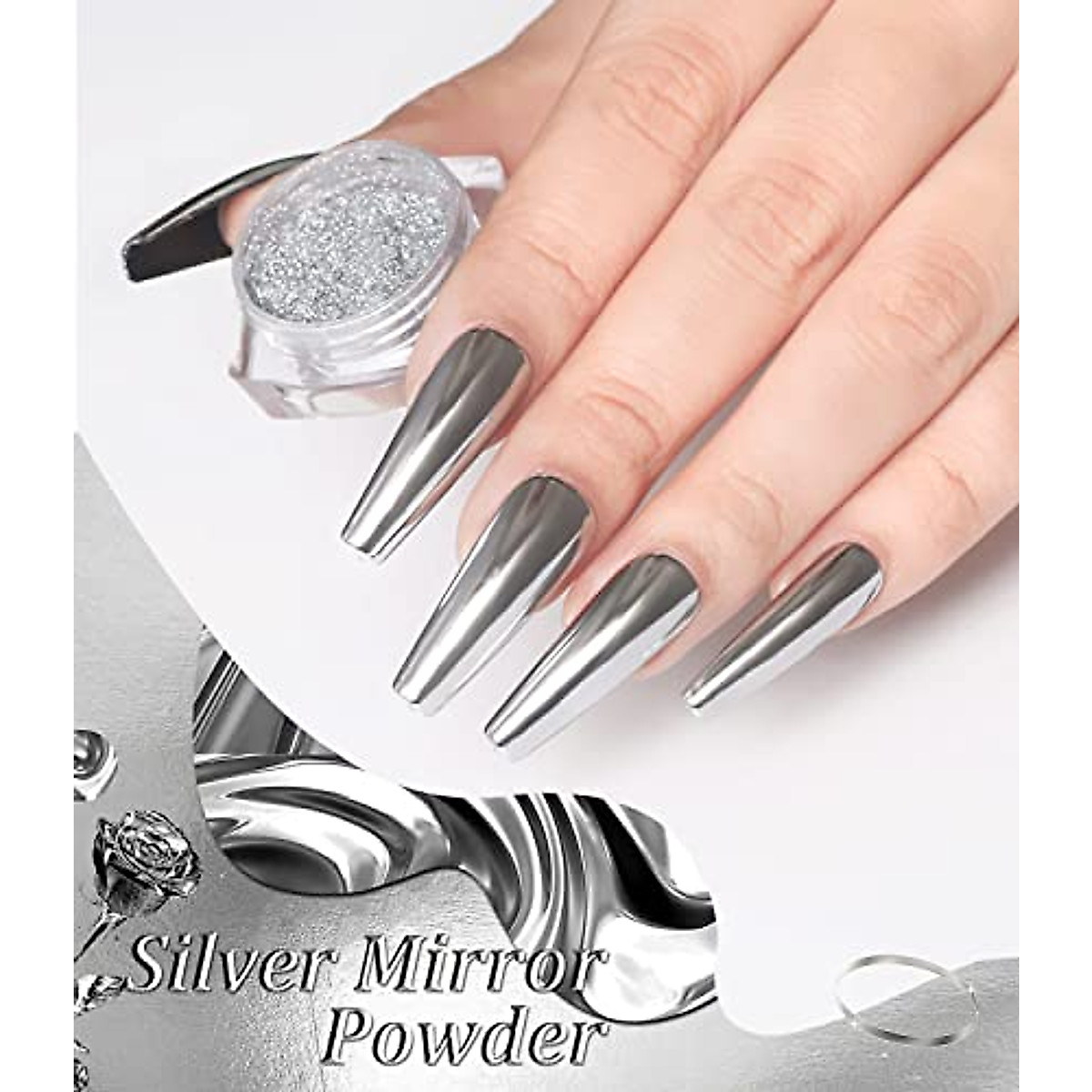 11pcs Magic Mirror Chrome Nail Powder & 1pc Holographic Laser Silver Nail Powder Pigment, Shinny Glitter Nail Art, Dust Nail Powder for Manicure Decorations