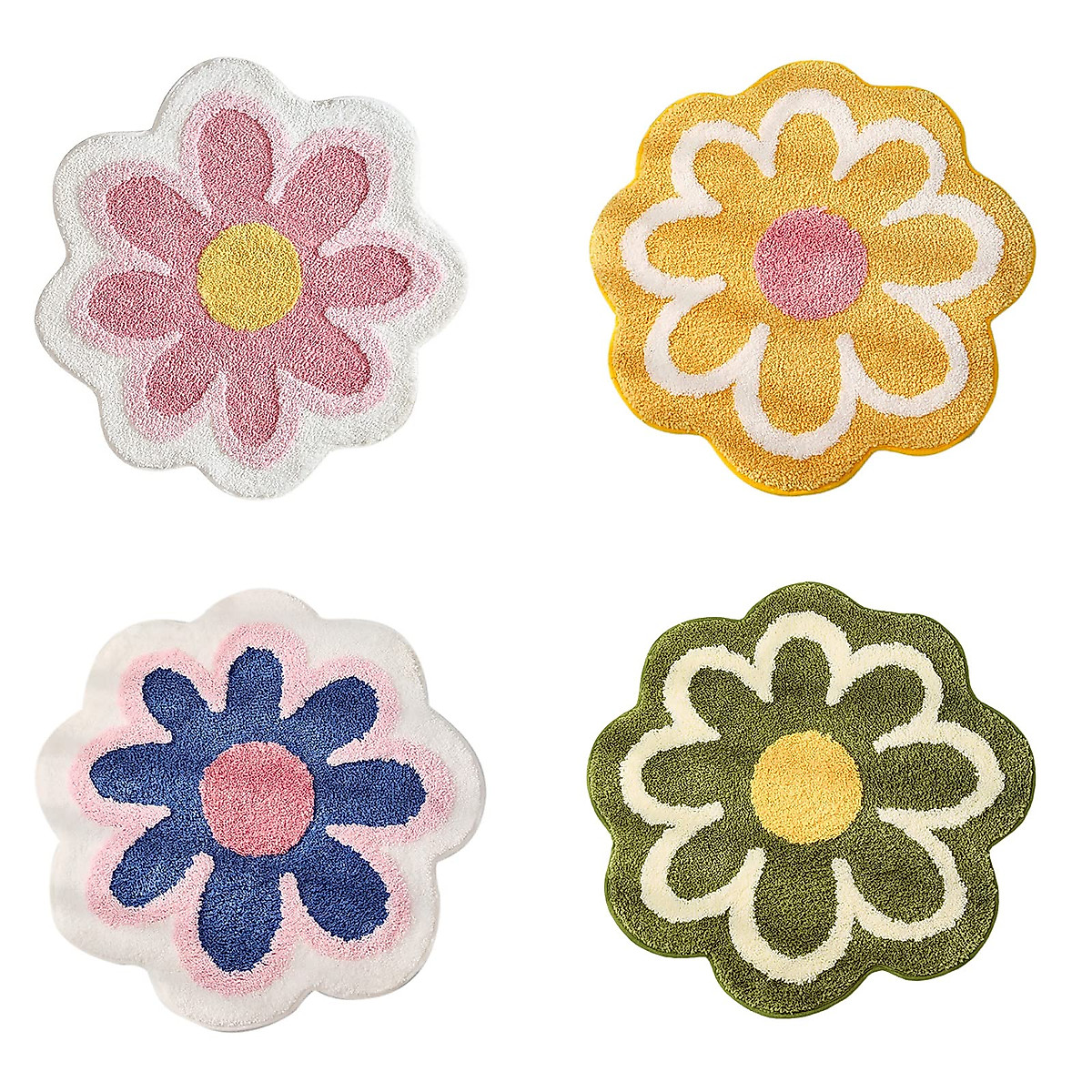 MSUIINT Flower Shaped Rug, Round Bedroom Bedside Blanket Carpet, Aesthetic Cute Flower Round Area Rug, Non Slip Circle Soft Fluffy Flower Rug Indoor Floor Mat(Green)