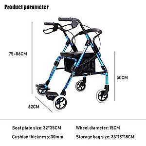 Rollator Walker with Seat - Folding Rolling Walking Aid with 6-inch Wheels - 8-Level Height Adjustable, Load-Bearing 220 Lbs Rolling Walkers/Blue/Shopping Box