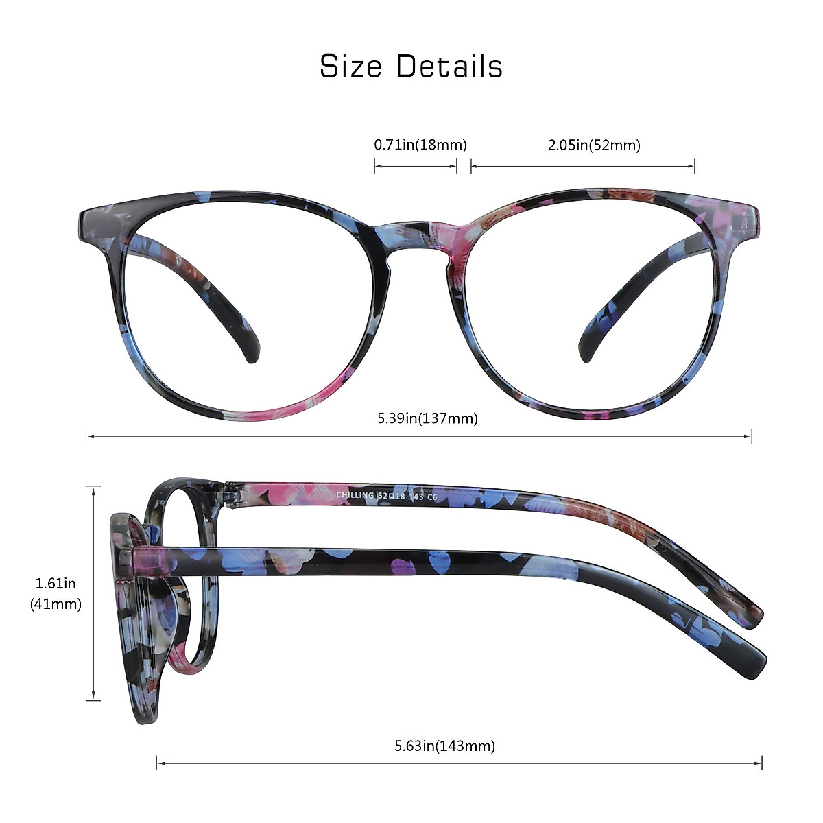 Blue Light Blocking Glasses for Women/Men, Computer Reading, Stylish Oval Frame (Pink Floral, No Magnification)