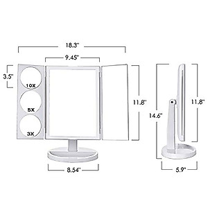 KXA Touch Lighted Makeup Mirror, Desktop Trifold Makeup Vanity Mirror 3X/2X/1X Magnification Dimmable 180° Rotation Illuminated Countertop Cosmetic Mirror