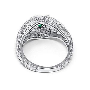 Blue Apple Co. Art Deco Antique Style Wedding Engagement Ring Simulated Emerald Round Cubic Zirconia 925 Sterling Silver, Size-8