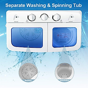 Giantex GT24267-PE 20lbs Spinner Combo, 12lbs 8lbs Spinning, Compact Twin Tub Mini Washer for Apartment RV Dorms, Blue & White Portable Washing Machine