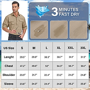 linlon Mens Safari Shirts Long Sleeve UV Protection Hiking Fishing UPF 50+ Quick Dry Cooling Camping Travel Shirts#5066-Khaki-2XL