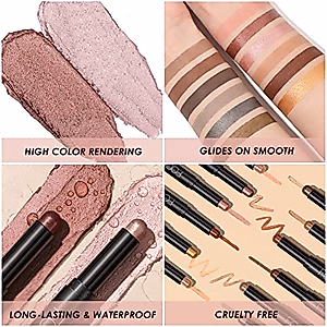 FOCALLURE 2 Pcs Shimmer Cream Eyeshadow Stick,Brightener Eyeshadow Pencil Crayon,Highlighter Eye Shadow Stick Sets with Crease-proof Formula,Long Lasting Waterproof Eye Shadow Make Up,Silky Peach