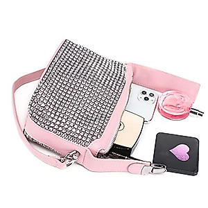 Crystal Rhinestone Crossbody Bags for Women Bling Purse Mini Top Handle Handbag Leather Clutch for Party