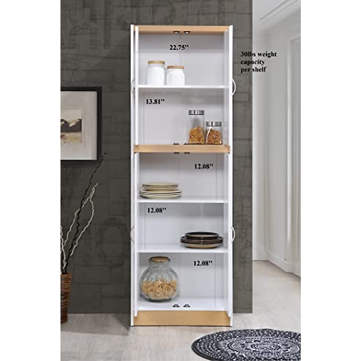 Hodedah 4 Door Kitchen Pantry with Four Shelves, White