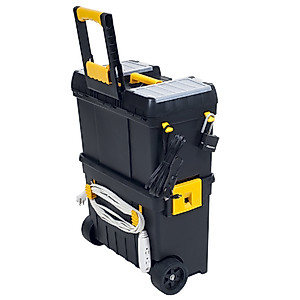 Portable Toolbox with Wheels - Stackable Tool Chest with Drawers - Mobile Utility Cart with Comfort Grip Handle and Tough Latches by Stalwart (Black)