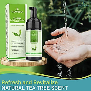NOVEHA Tea Tree Oil Foaming Cleanser | Therapeutic Daily Skincare For Eyelash & lids, MGD, Eye Irritations, Stye Eyes, Skin Dryness, Moisturize with Organic Ingredients, For All Skin Types 3.38 Fl Oz