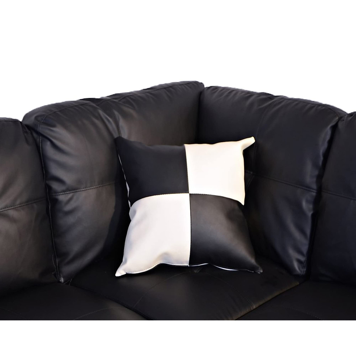 ERYE L-Shaped Corner 5 Seaters Sectional Sofa Chaise & Storage Ottoman,Modern Faux Leather Sectional&Sofa Couch with 2 Pillows for Home Office Apartment Living Room Furniture Sets, Black PU Left