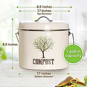 Third Rock Kitchen Compost Bin Countertop – 1.0 Gallon Compost Bucket for Kitchen – Small Compost Bin – Compost Bin Kitchen Counter - Countertop Compost Bins for Kitchen Includes Charcoal Filter