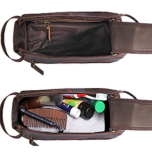 RUSTIC TOWN Leather Toiletry Bag for Men - Hygiene Organizer Travel Dopp Kit (Walnut Brown)