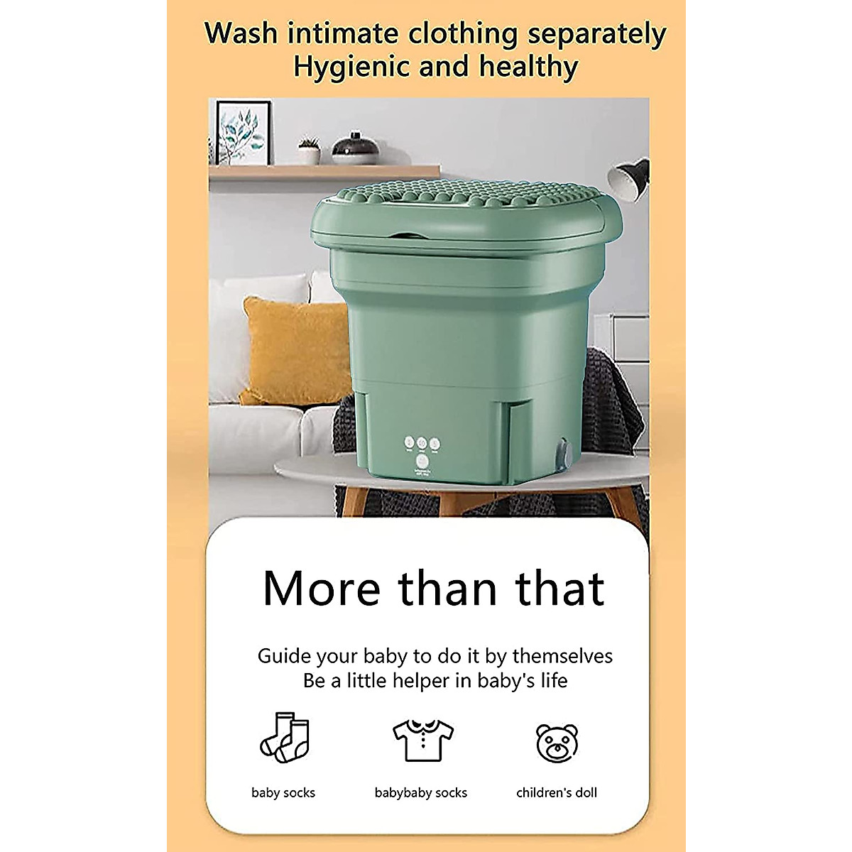 Portable Washing Machine Mini Foldable Washer with Drain Basket Spin Dryer,Small Collapsible Bucket Washer for Camping,Travel,Apartment,Dorm green