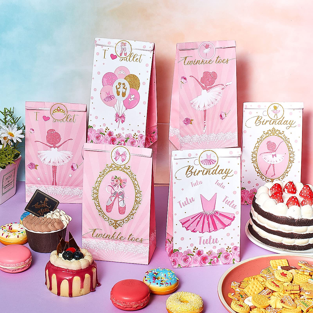 Jecery 24 Pcs Mini Ballerina Goodie Bags Ballerina Birthday Party Decorations Ballerina Party Favors Ballet Tutu Party Bags for Baby Shower Wedding Party